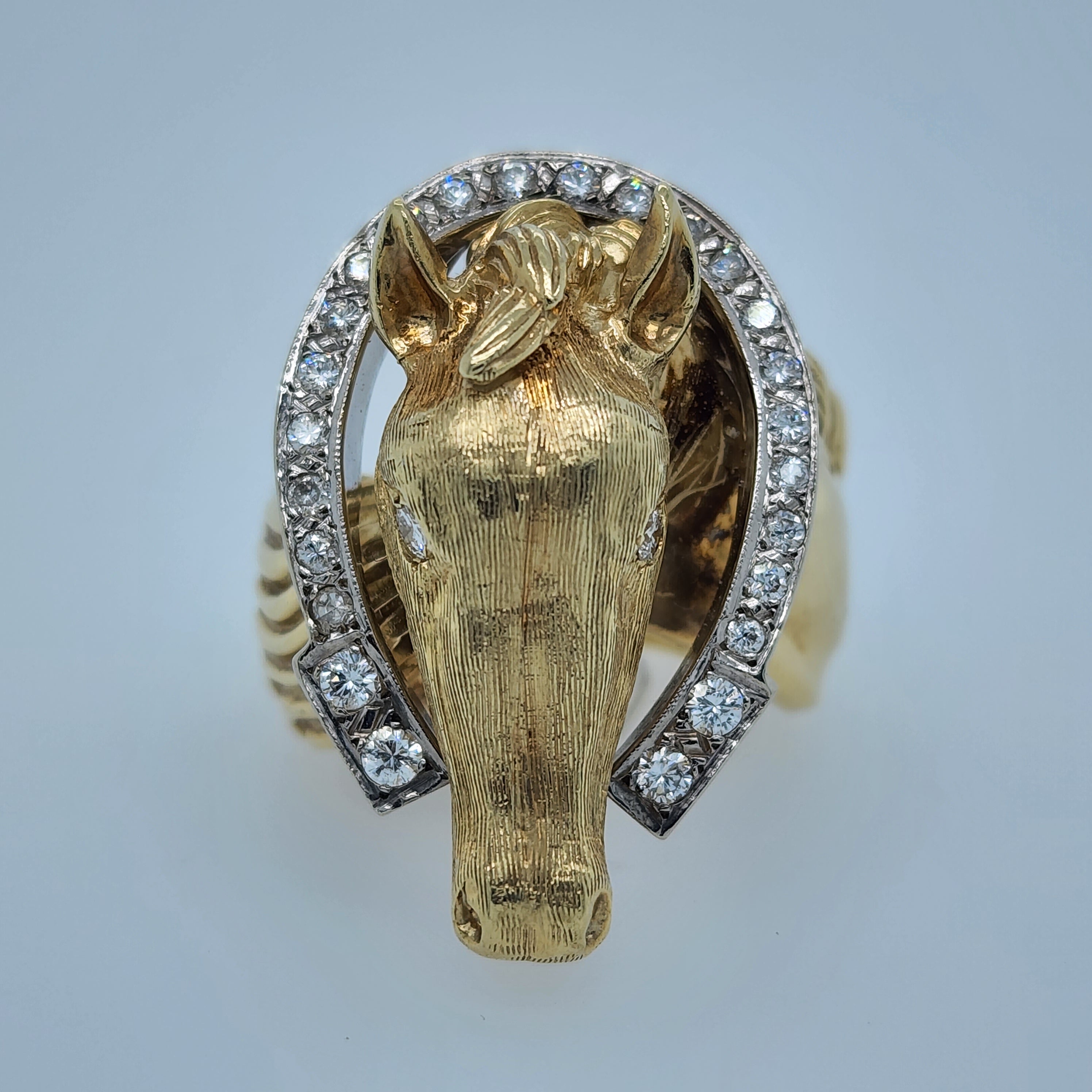 Custom Hand Carved Men's Yellow Gold Horse Ring – Athens Jewelers™