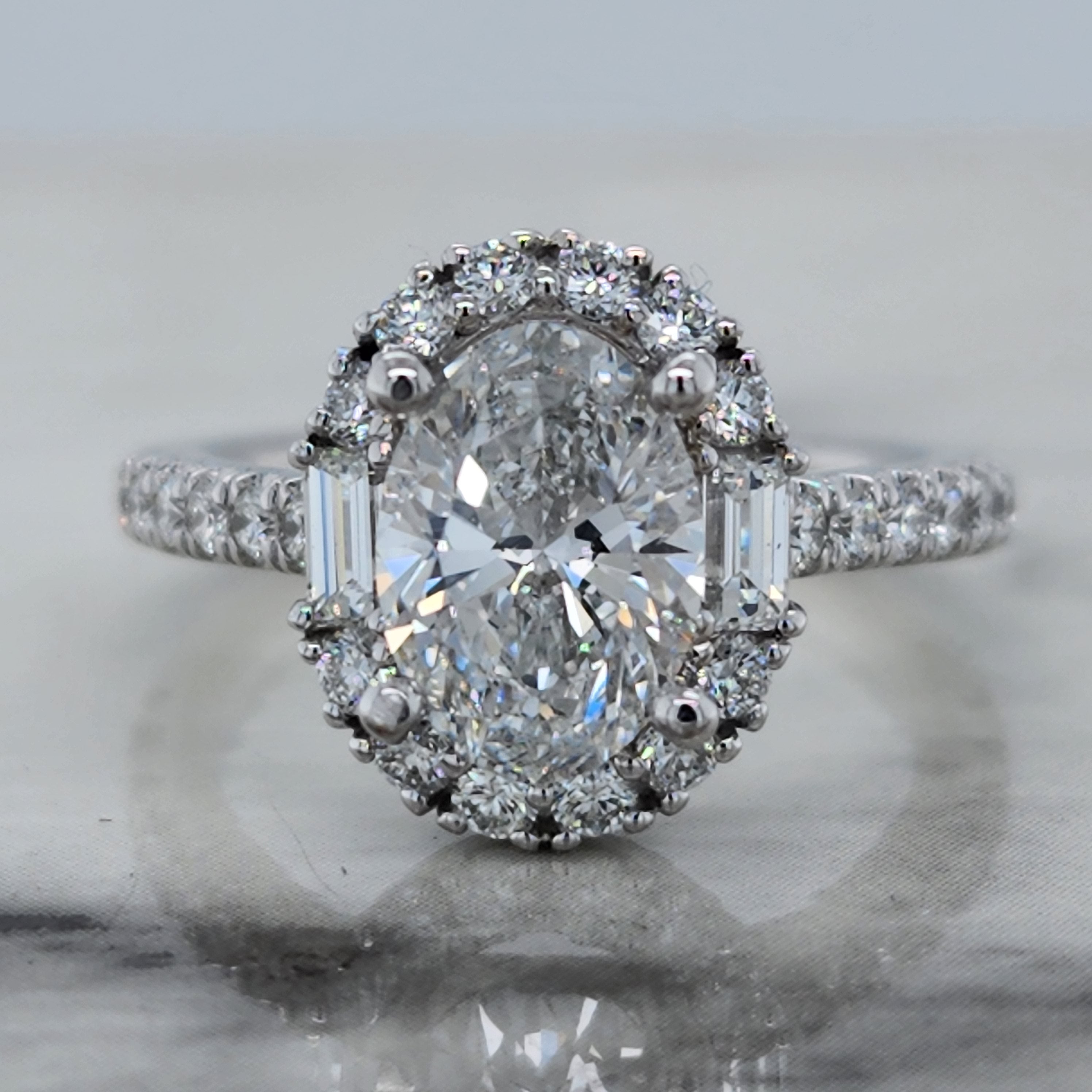 White Gold Oval Diamond Engagement Ring With Halo And Diamond Accents ...
