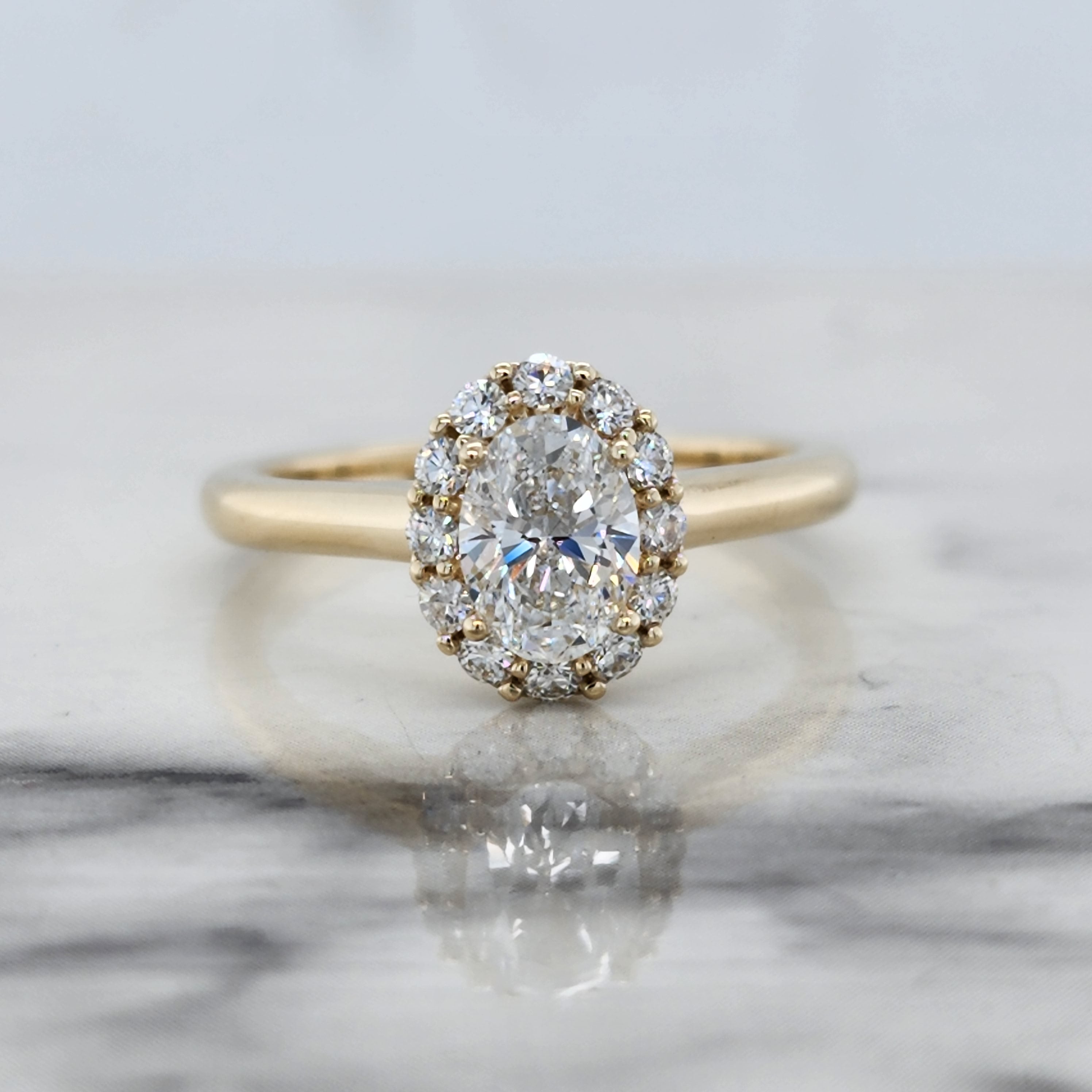 Yellow Gold Engagement Ring With Oval Center And Halo – Athens Jewelers™