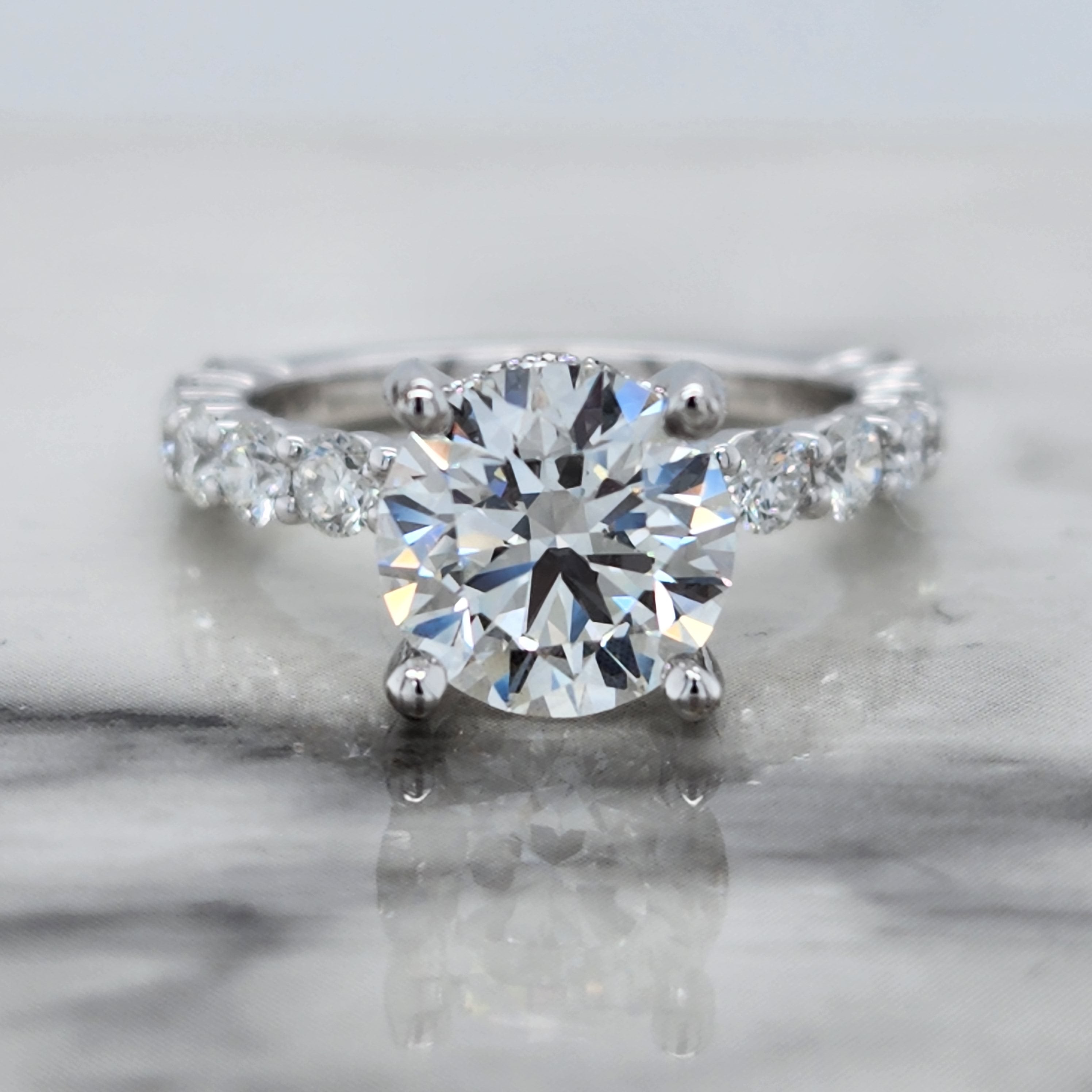 White Gold Engagement Ring With Round Center Stone and Hidden Halo ...