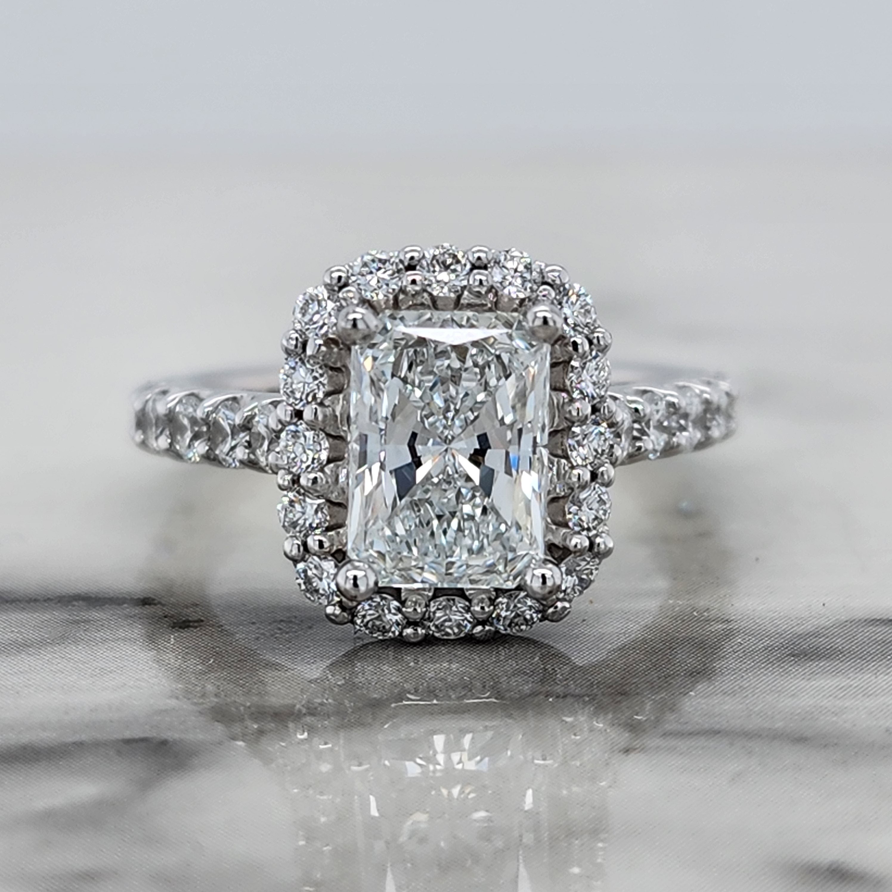 White Gold Engagement Ring With Radiant Cut Center and Halo – Athens ...