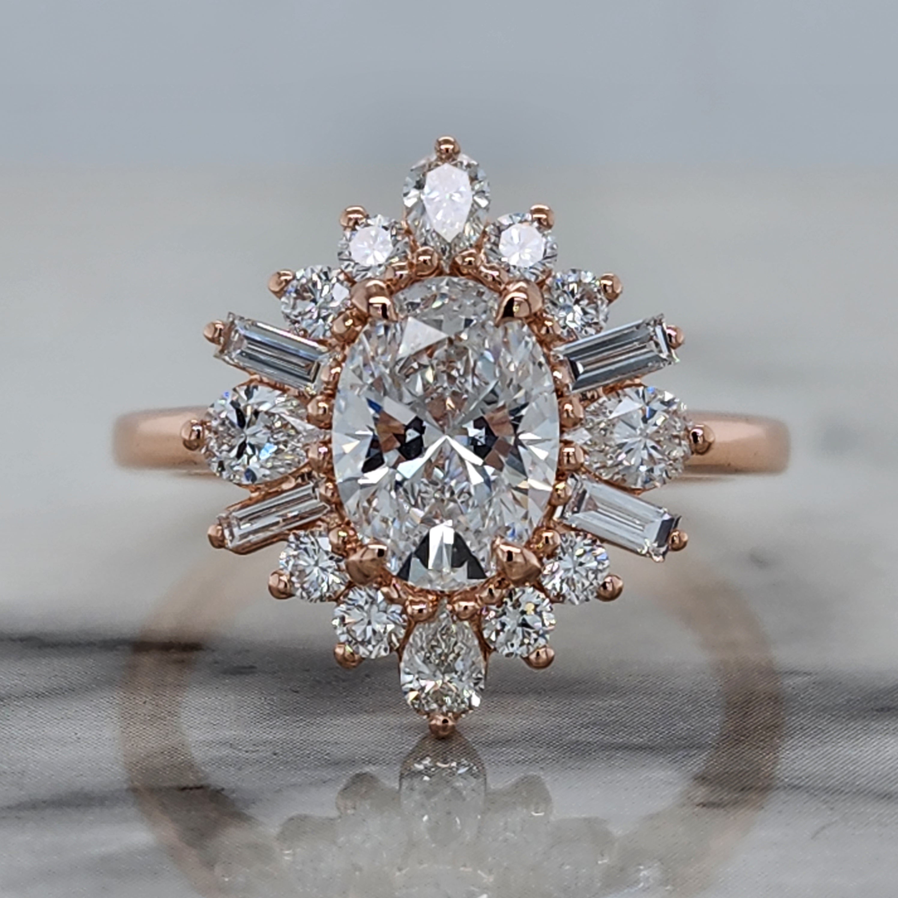 Custom Oval Rose Gold Engagement Ring With Halo – Athens Jewelers™