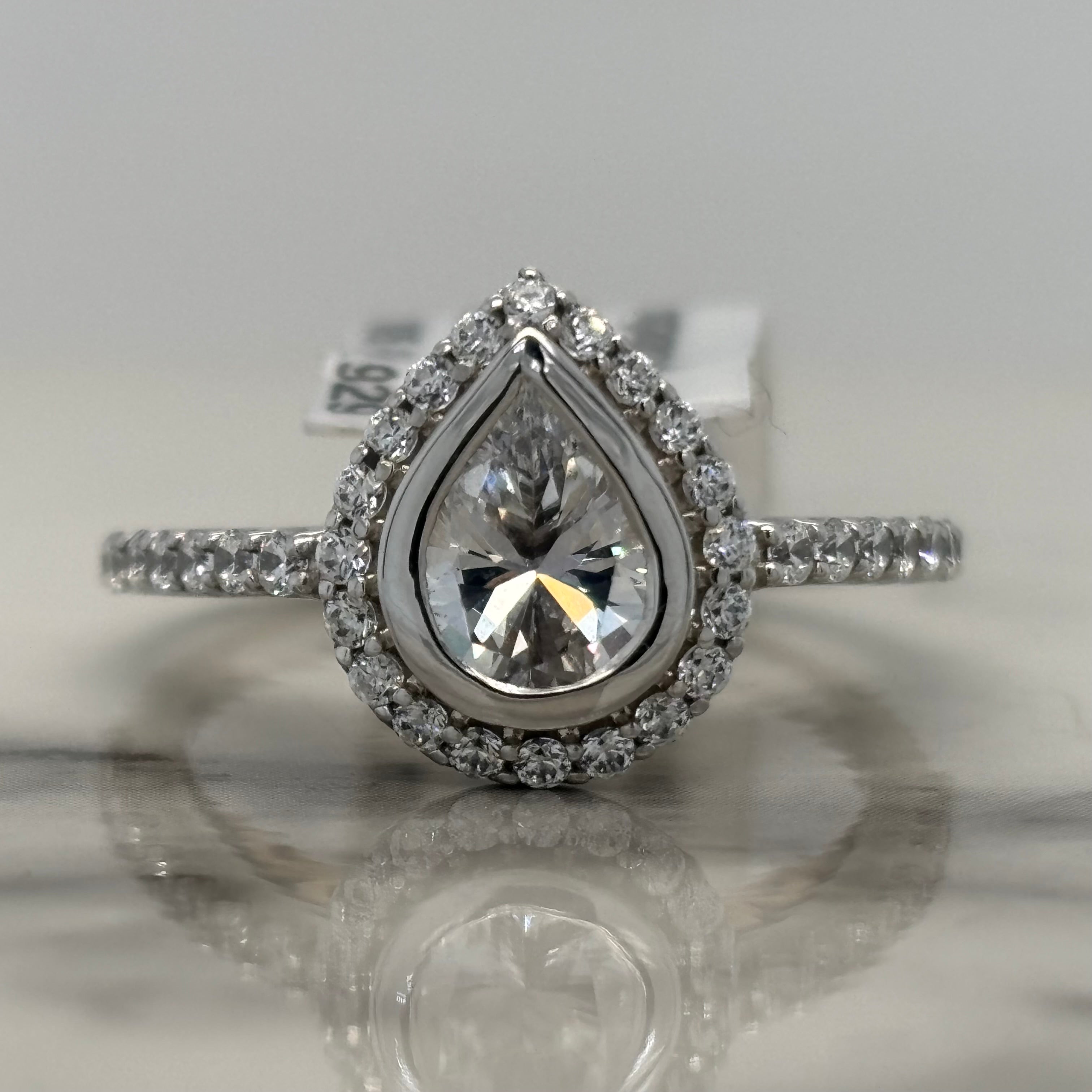 2 Tone White and Yellow Gold Bezel Set Pear Diamond Engagement Ring Wi ...